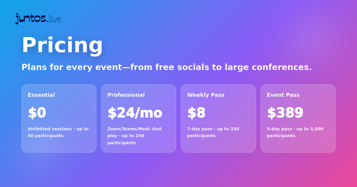 Pricing - Plans for Every Event | Juntos.live